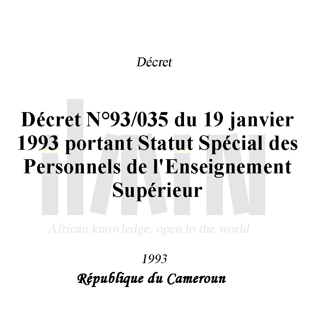 Décret n°93/035 du 19 janvier 1993 portant Statut Spécial des ...