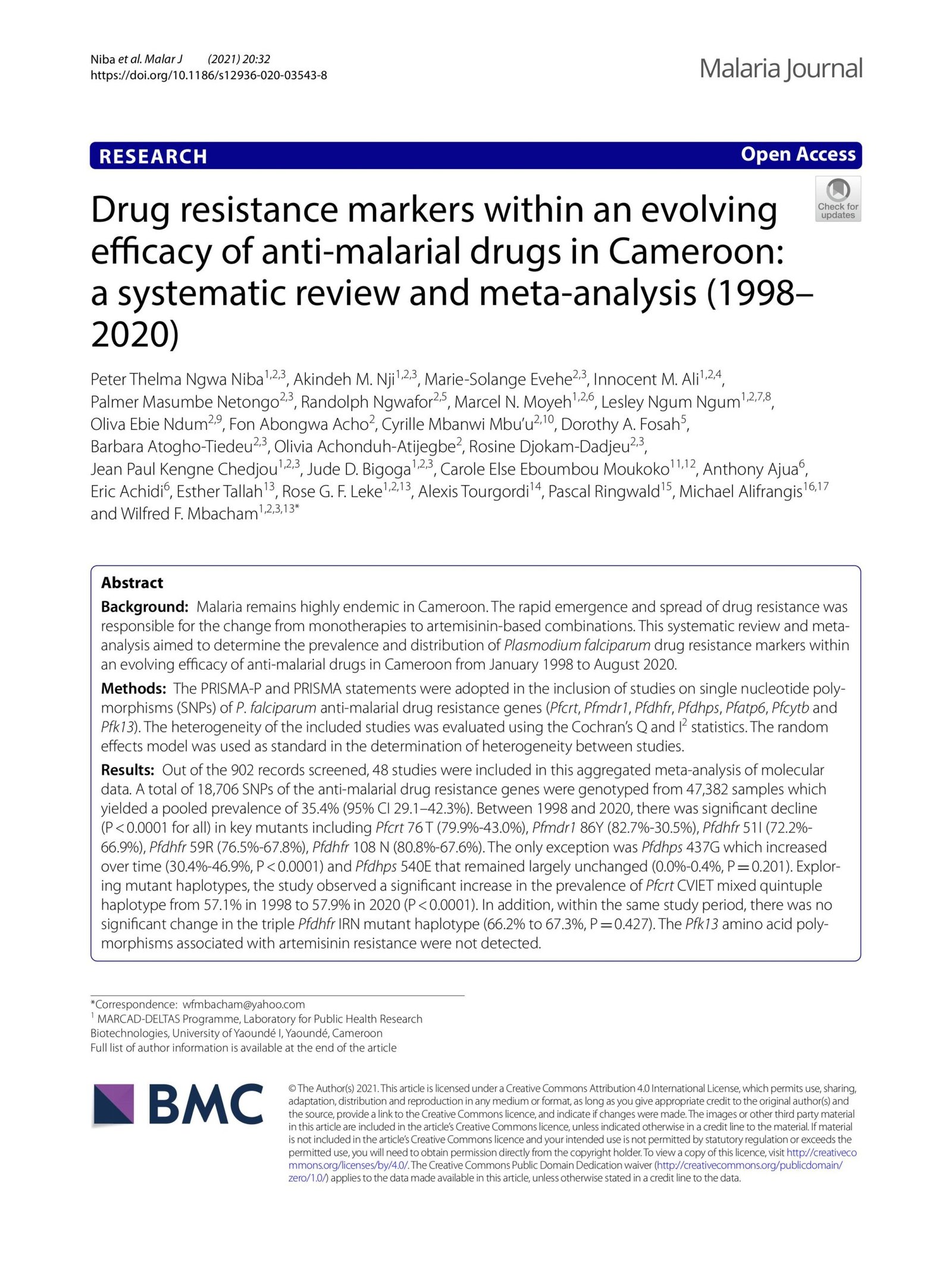 Drug resistance markers within an evolving efficacy of anti-malarial ...